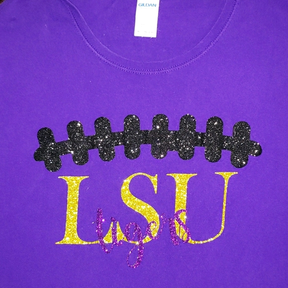 Gildan | Tops | Glitzy Lsu Tigers Purple Gold Glitter Xl Tee Shirt ...